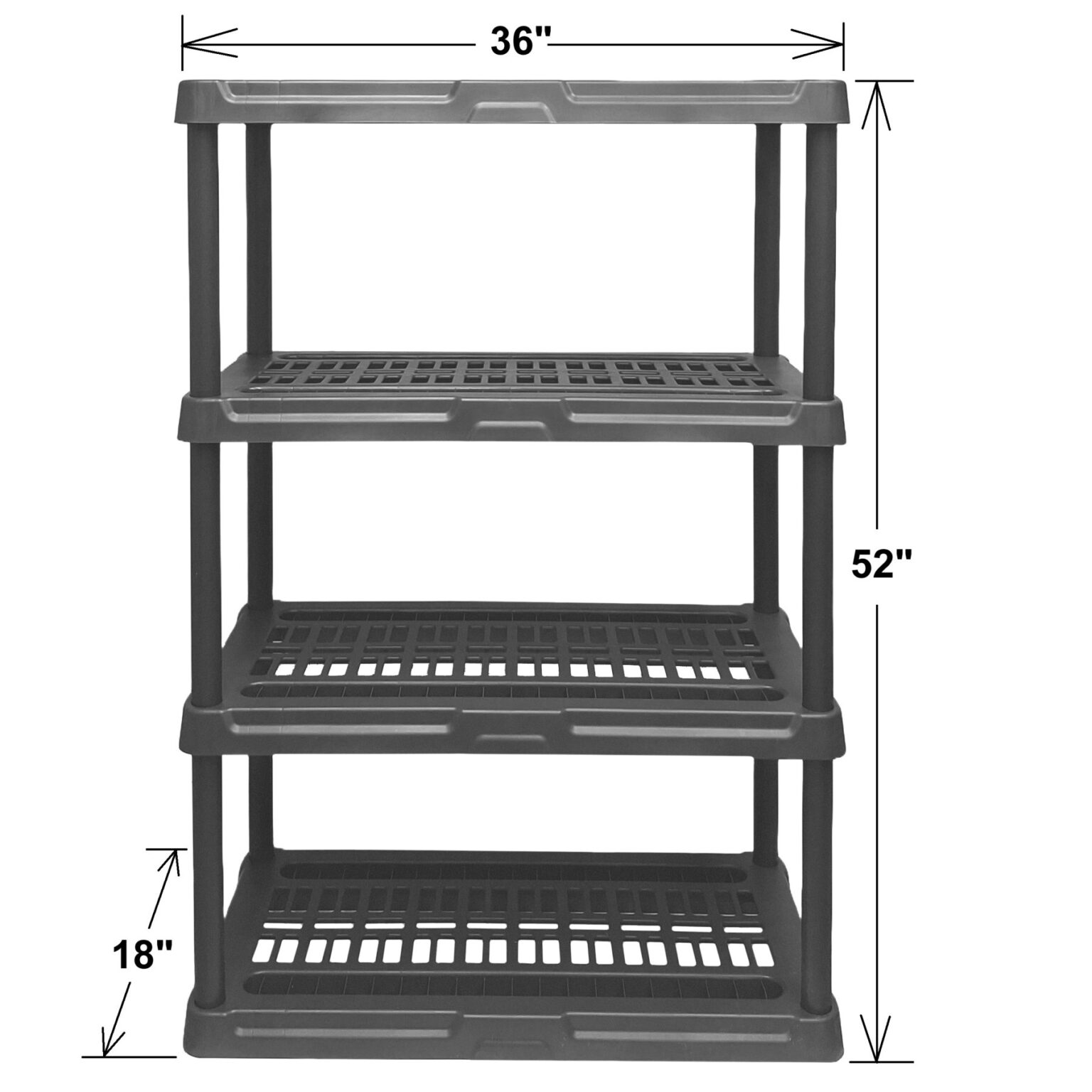 Plastic Shelving Unit 36"W x 18"D x 52"H 4-Tier Shelves